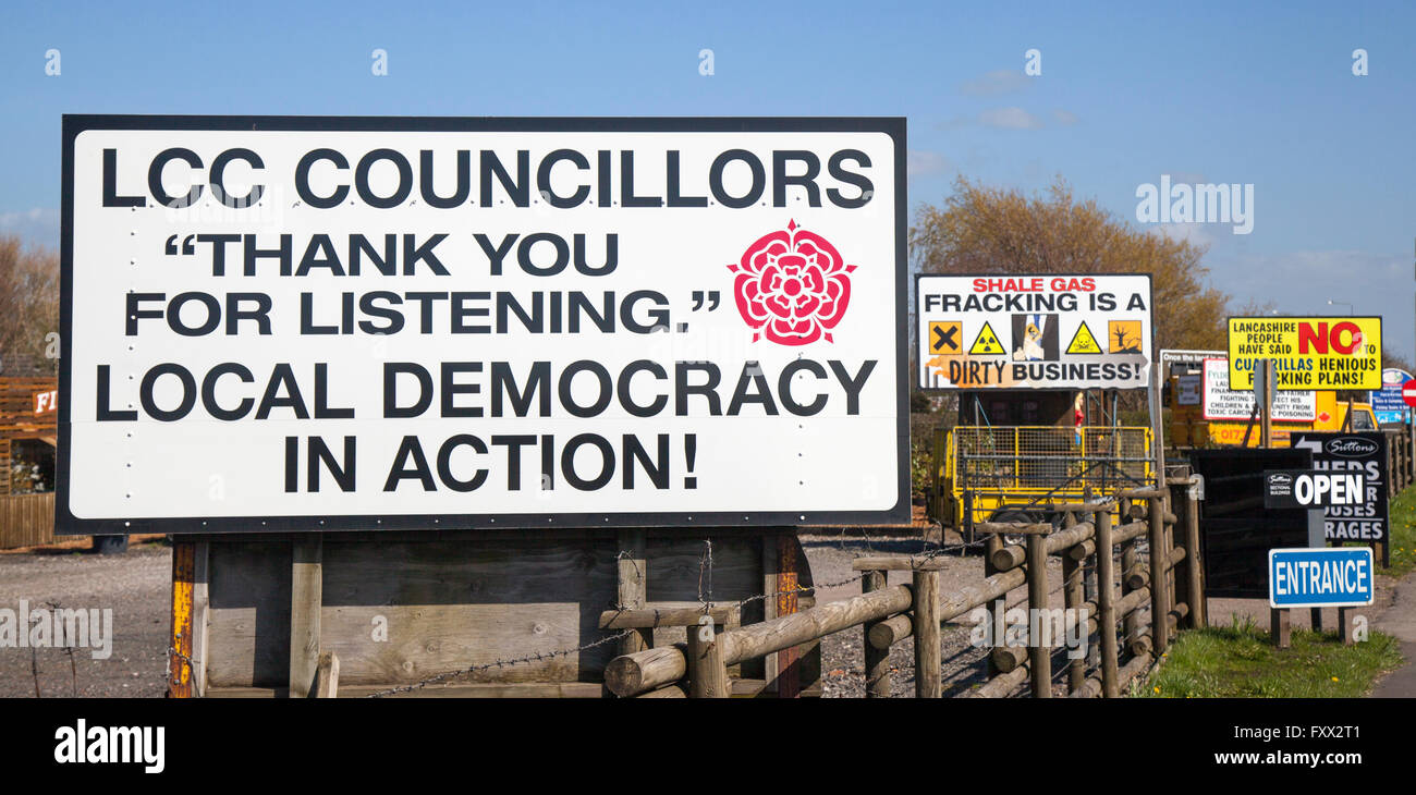 Anti-Fracking posters at Blackpool, Lancashire, 19th April, 2016. Mr ...