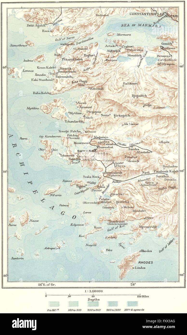 GREECE: Dodecanese Islands; Turkey, c1885 antique map Stock Photo - Alamy
