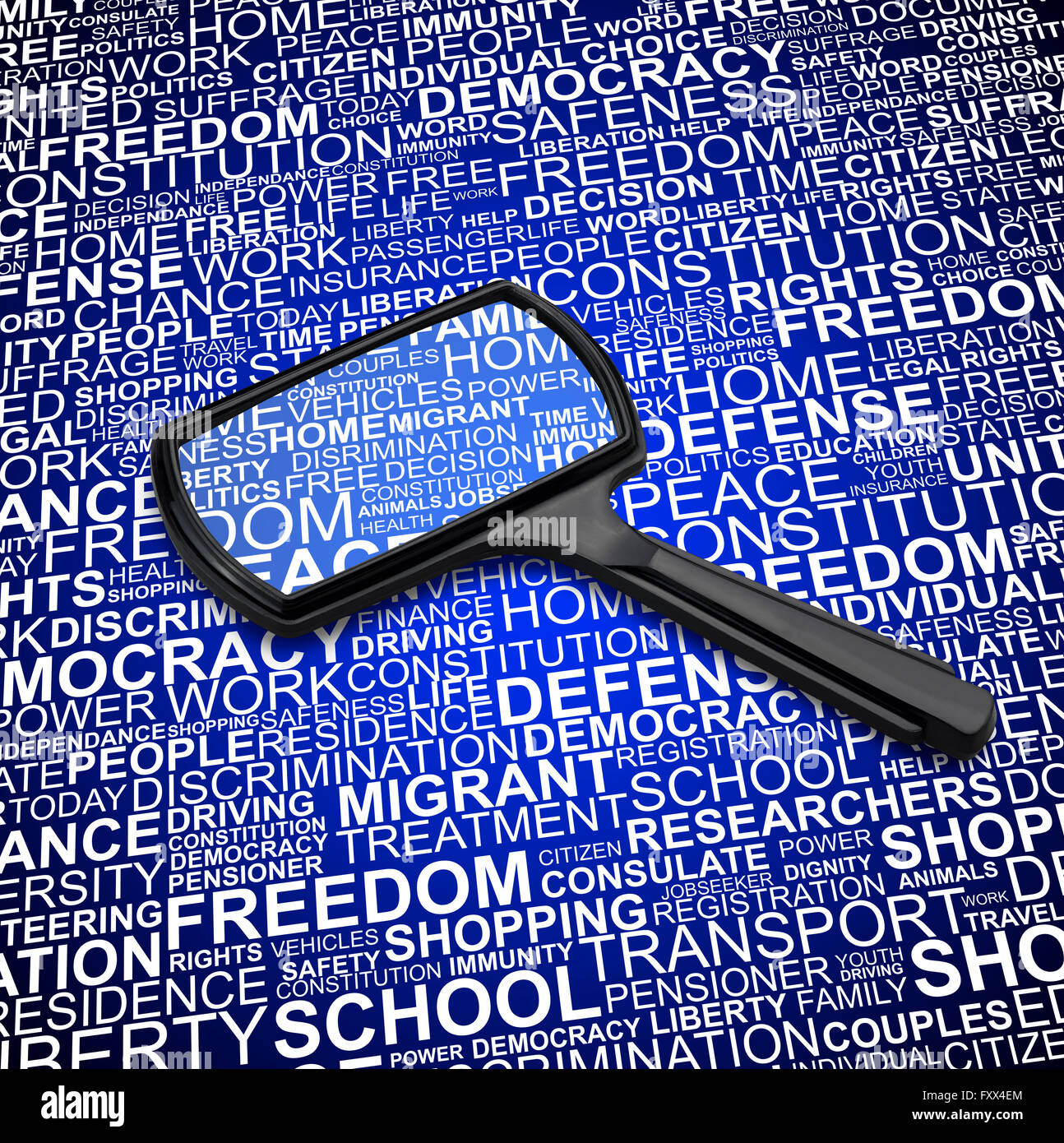 Old magnifier rectangular with a background concept word cloud of human ...