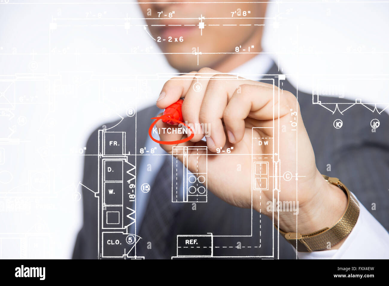 man writing floor plan Stock Photo - Alamy