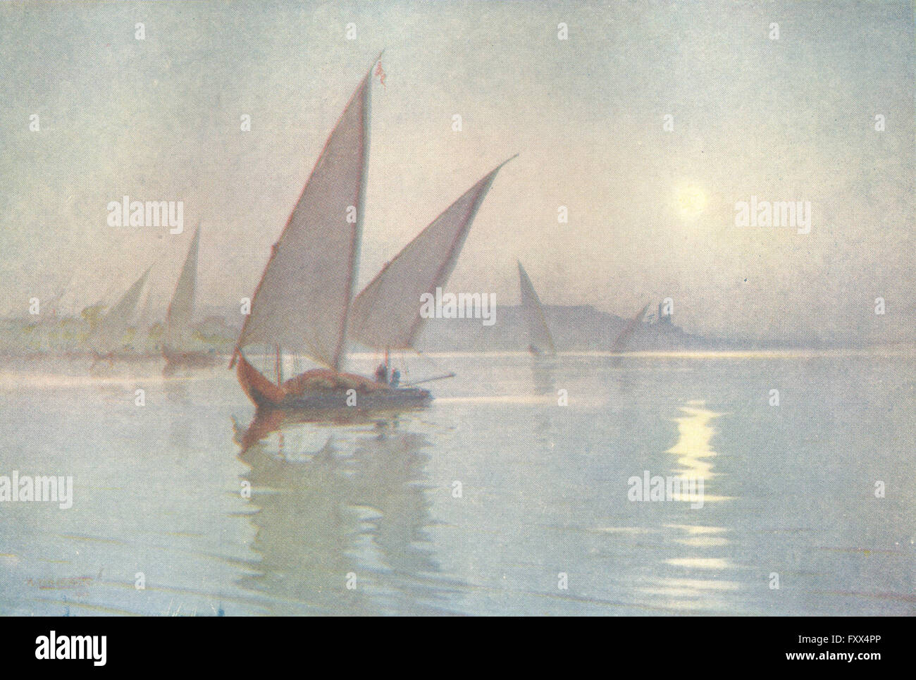 EGYPT: Moonlight on the Nile, near Cairo, antique print 1912 Stock ...