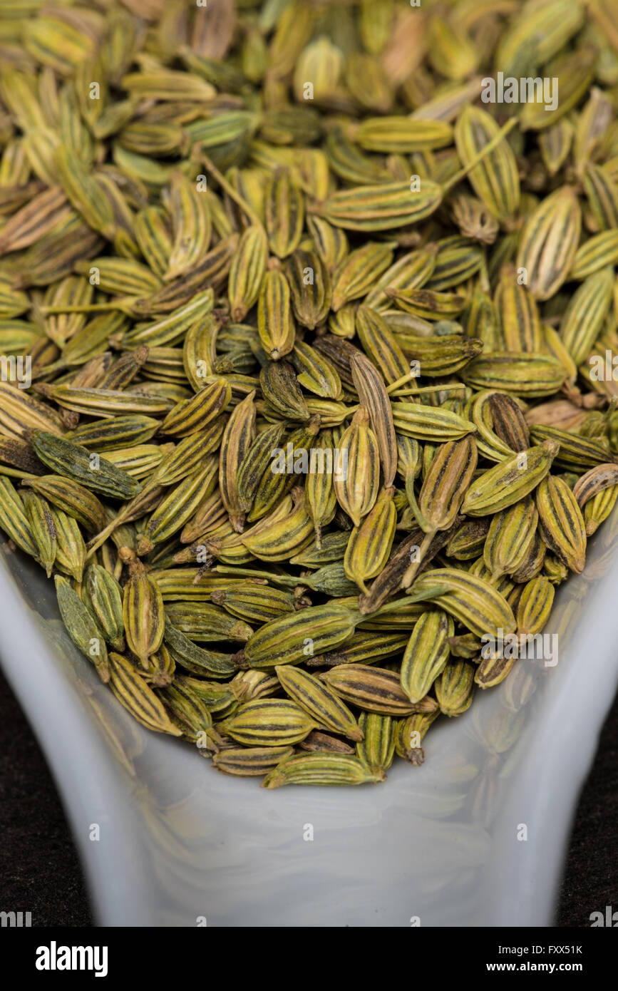 Fennel Seed Close Up In White Spoon very close up Stock Photo - Alamy
