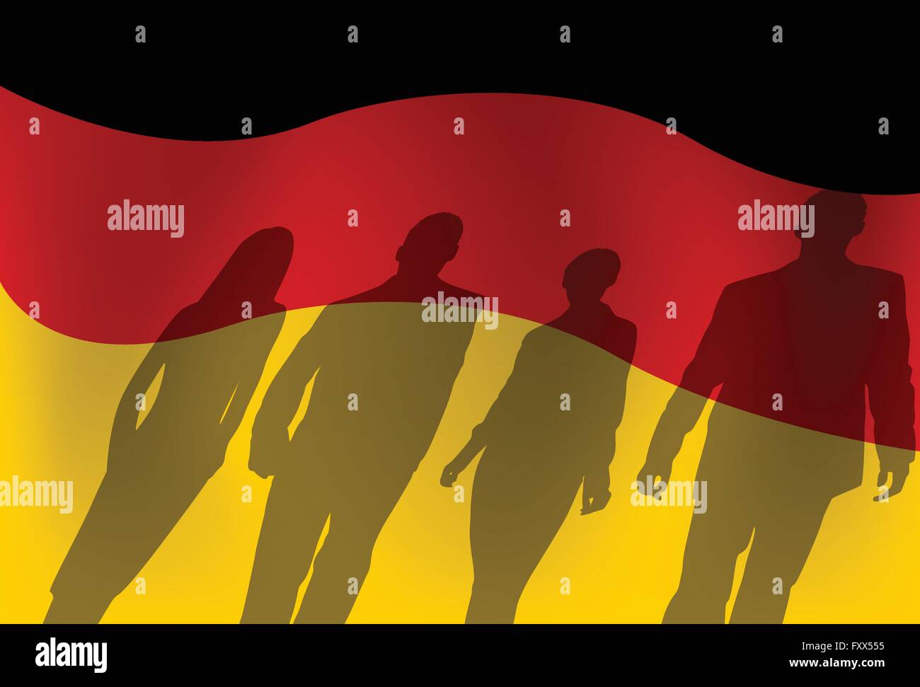 Silhouette People Group Over German Flag Background Stock Vector Image ...