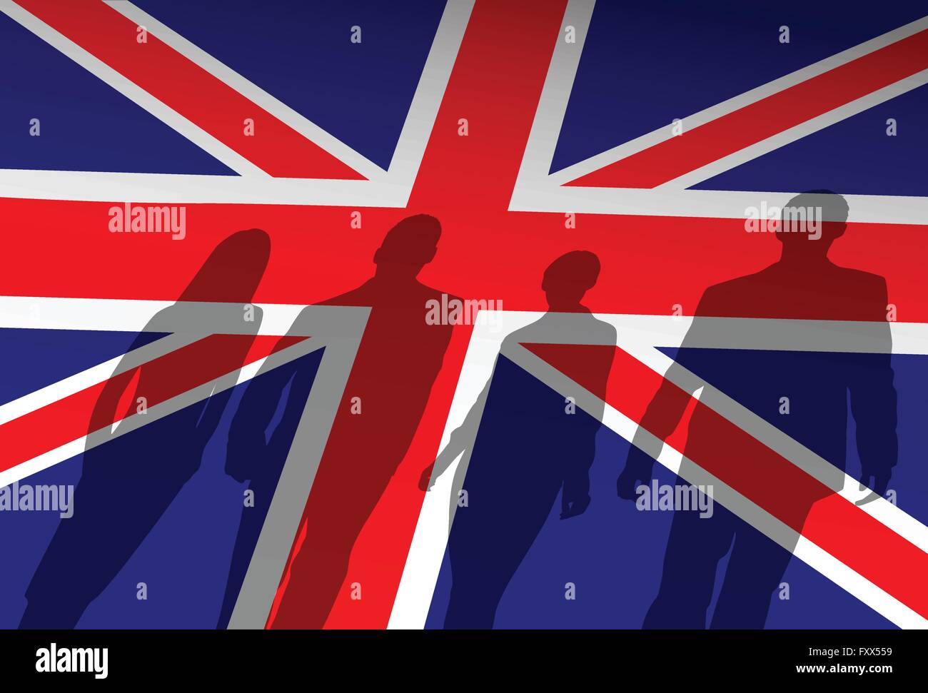 Silhouette People Group Over Great Britain English Flag Background ...