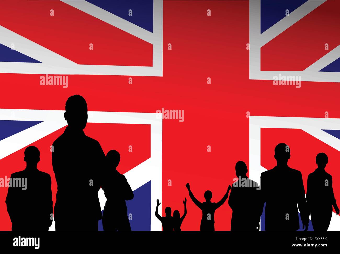 Silhouette People Group Over Great Britain English Flag Background ...
