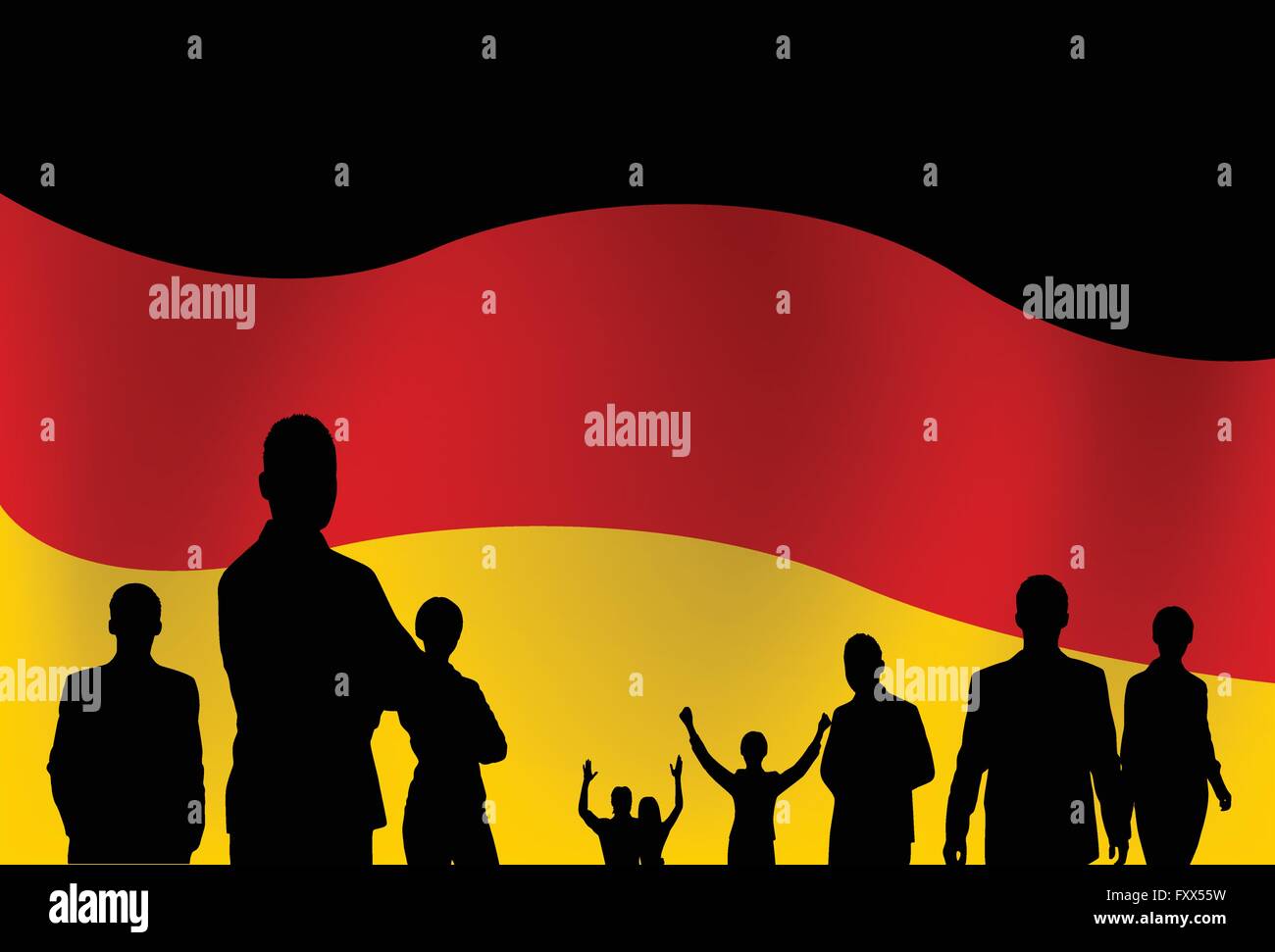 Silhouette People Group Over German Flag Background Stock Vector Image ...