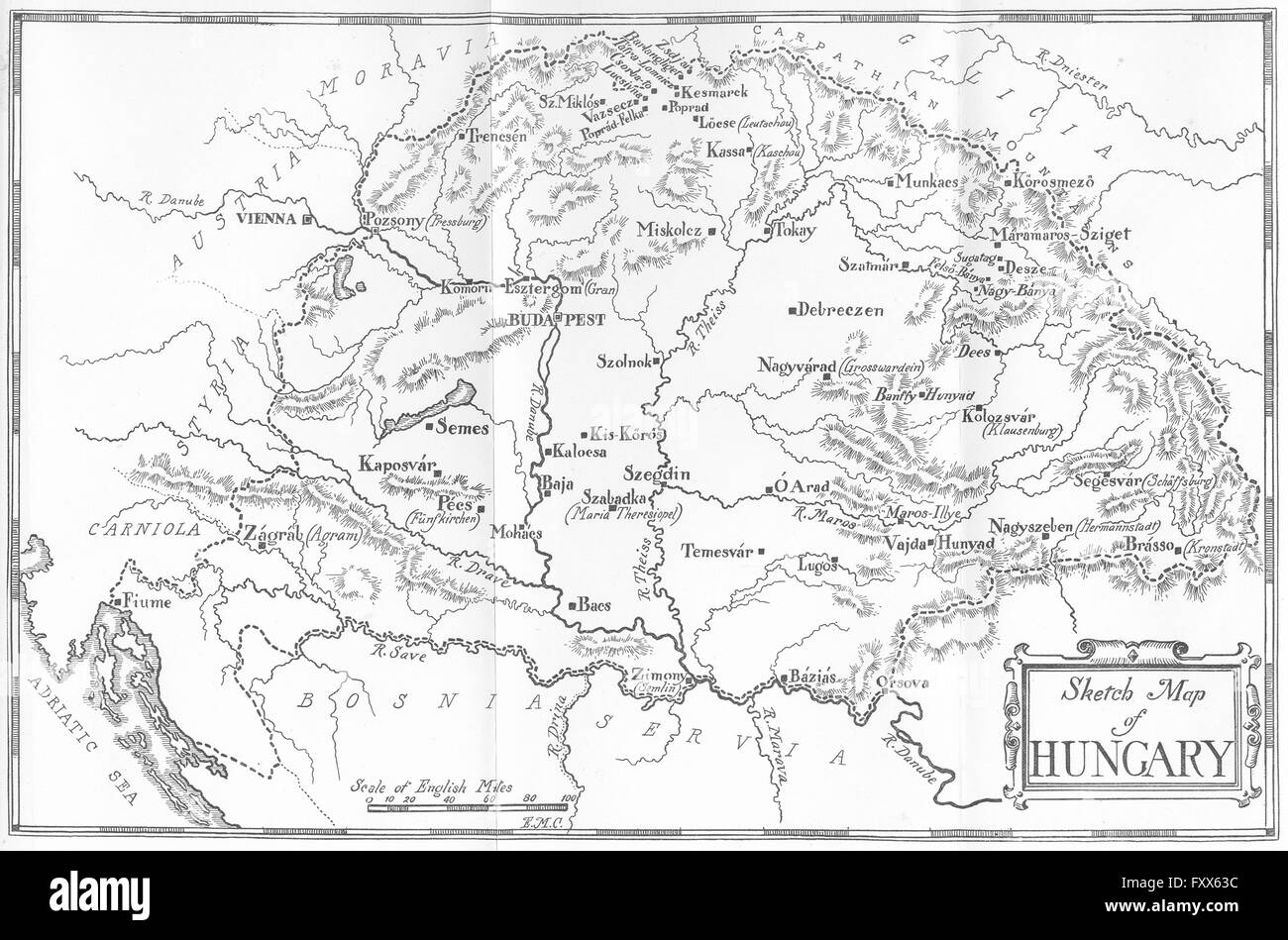 HUNGARY: Sketch, 1909 antique map Stock Photo - Alamy