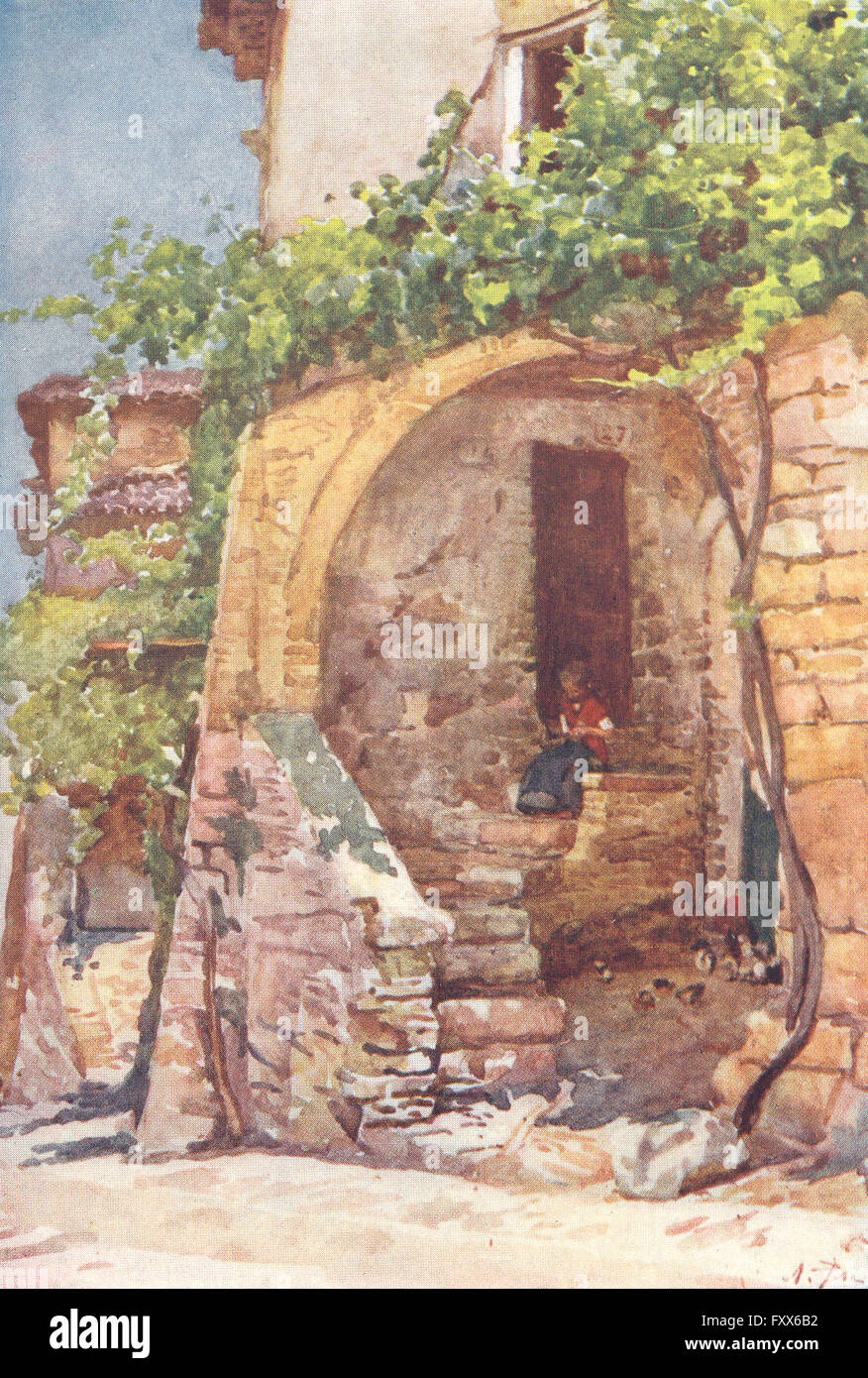 ROME: A Rustic House, Roman Campagna, antique print 1905 Stock Photo ...