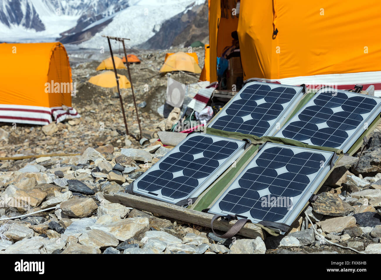 Solar Panel on Mountain Landscape for Generating Power for Expedition ...