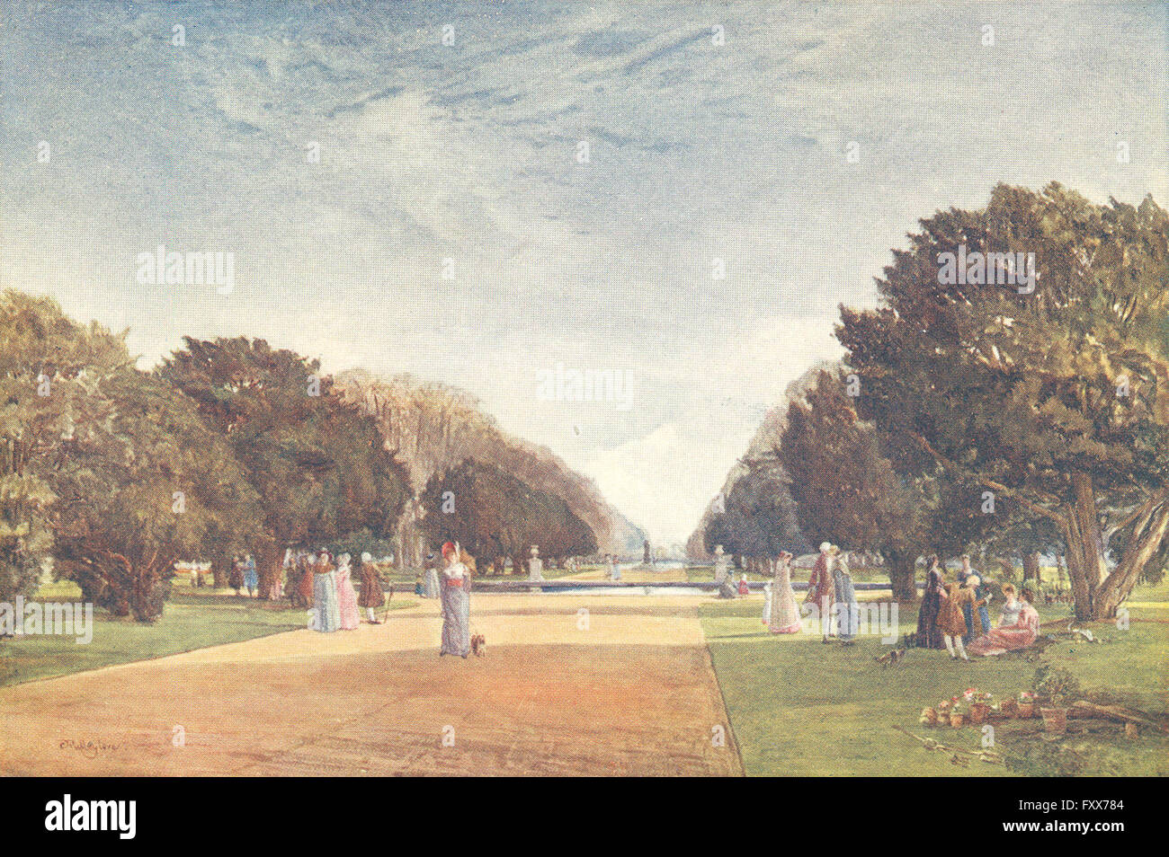 LONDON: Great avenue, Hampton Court, antique print 1907 Stock Photo - Alamy