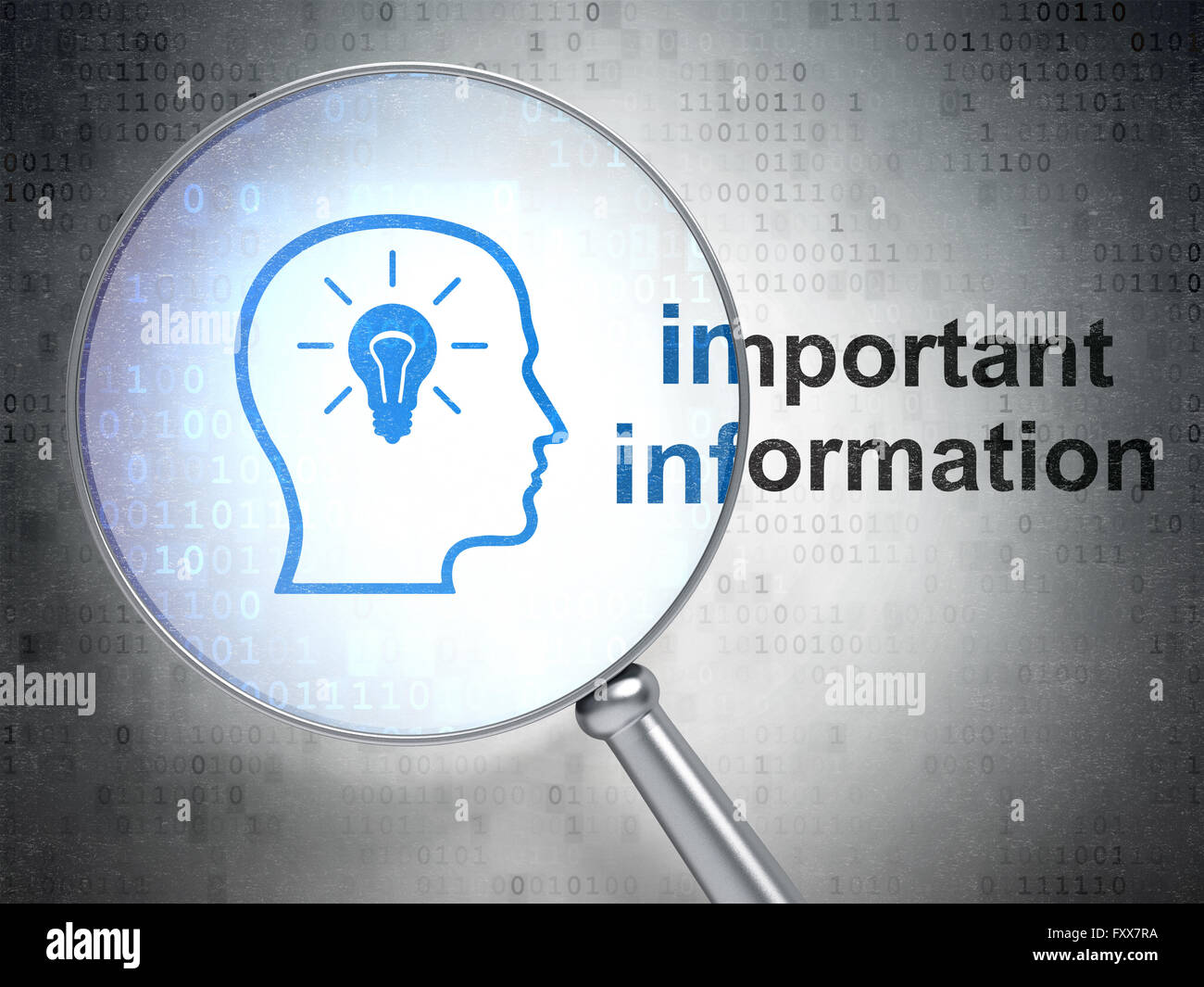 Information concept: Head With Lightbulb and Important Information with ...