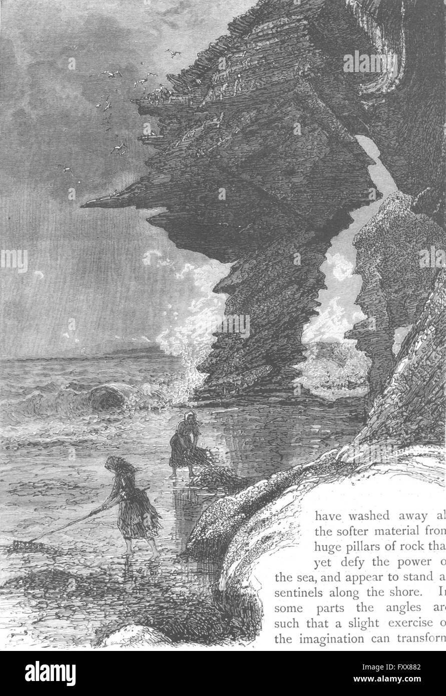 IRELAND: Cliffs Kilkee, antique print 1888 Stock Photo - Alamy