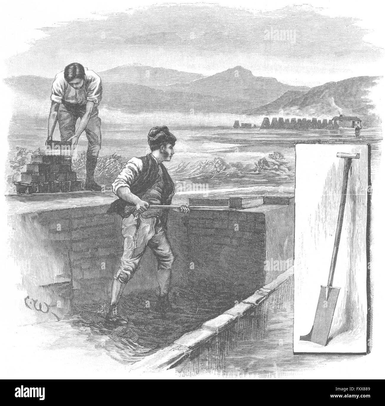 IRELAND: Peat Cutting, antique print 1888 Stock Photo - Alamy