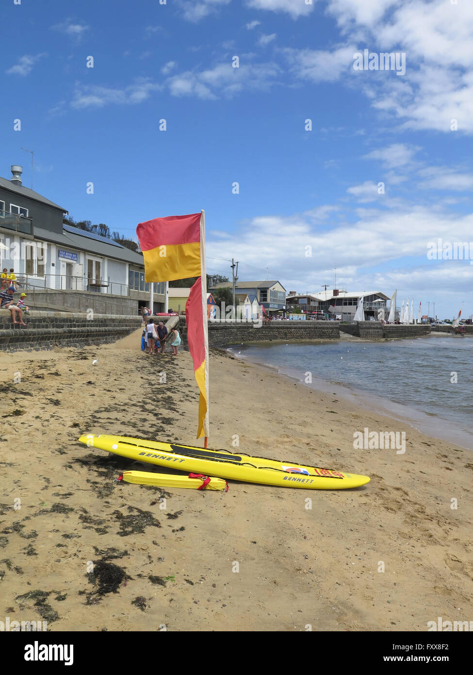 Life Saving Flag and float board at Black Rock Beach, Mornington ...