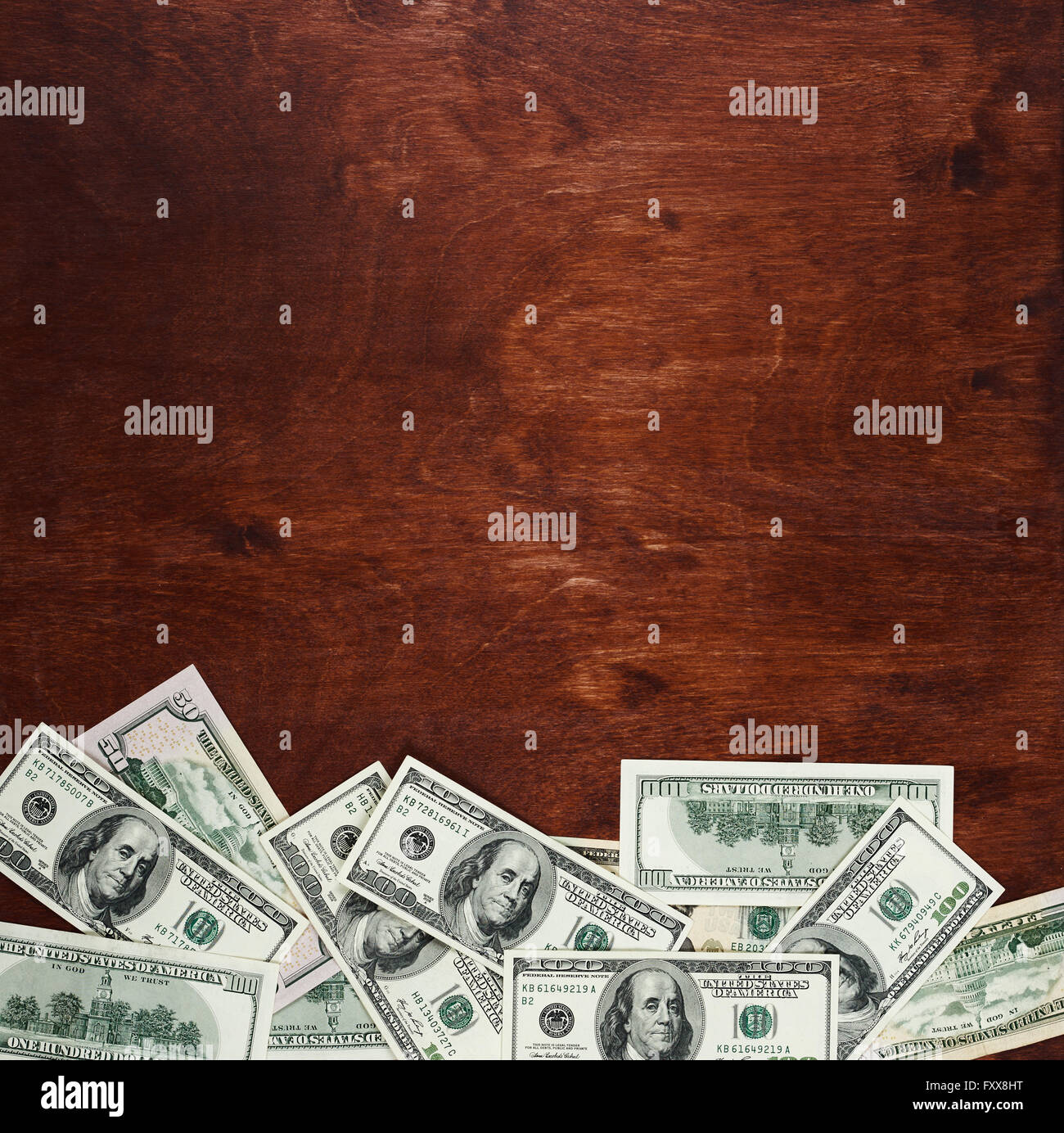 Money dollar currency on wood background, business concept, blank space ...
