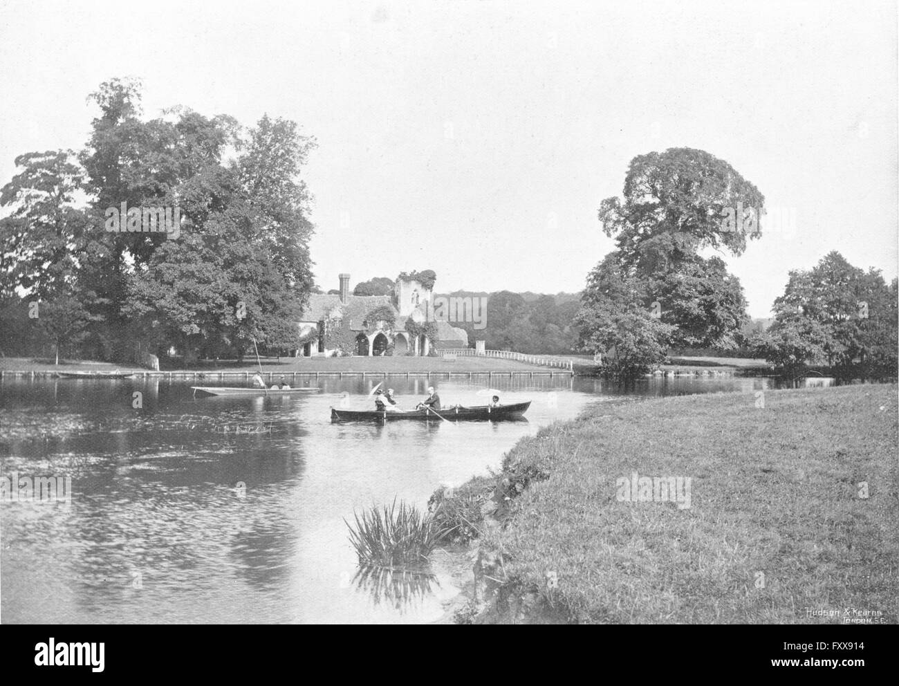 BUCKS: Medmenham river boats rowing, antique print 1897 Stock Photo - Alamy