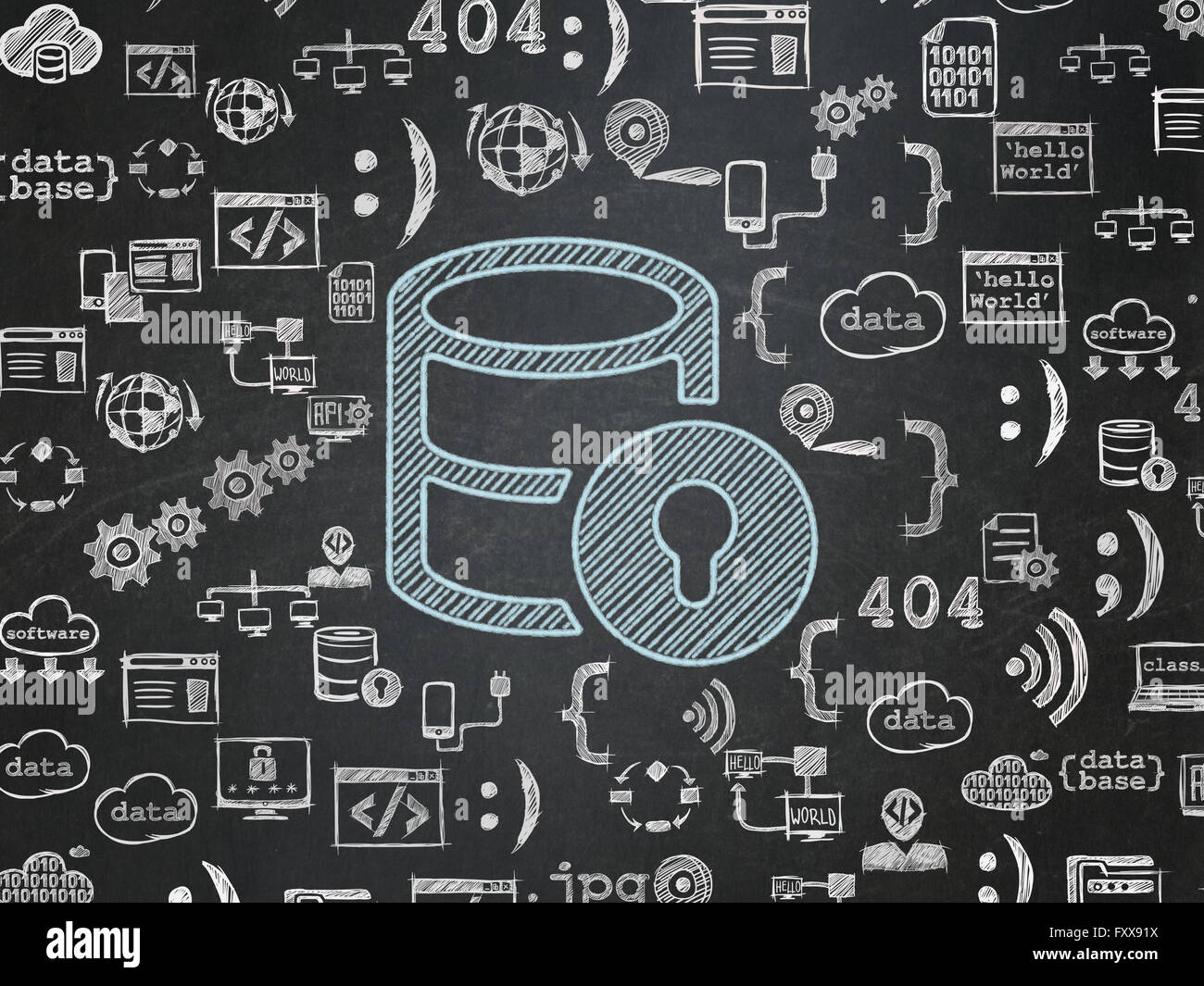Software concept: Database With Lock on School board background Stock Photo - Alamy
