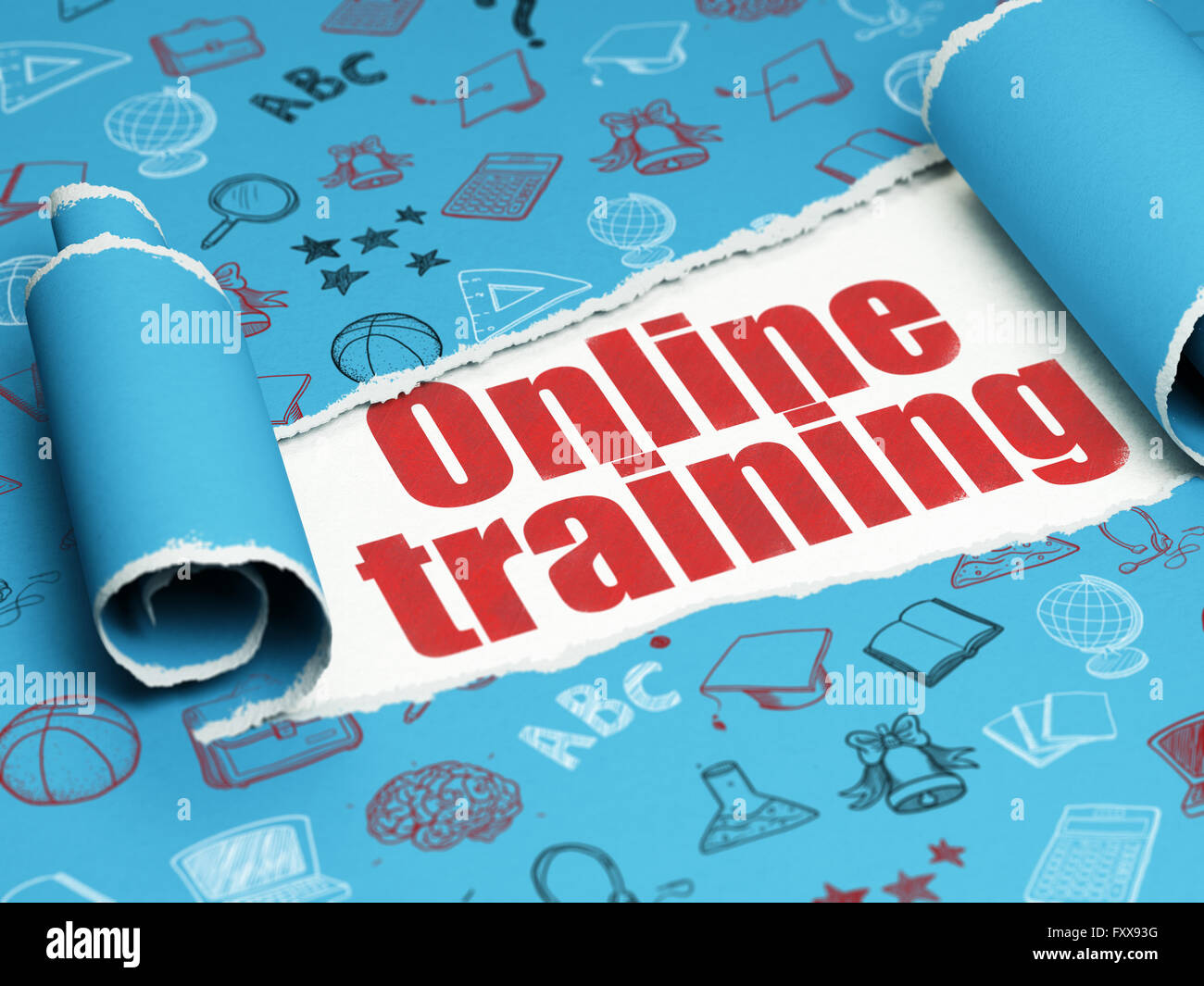 Studying concept: red text Online Training under the piece of torn ...