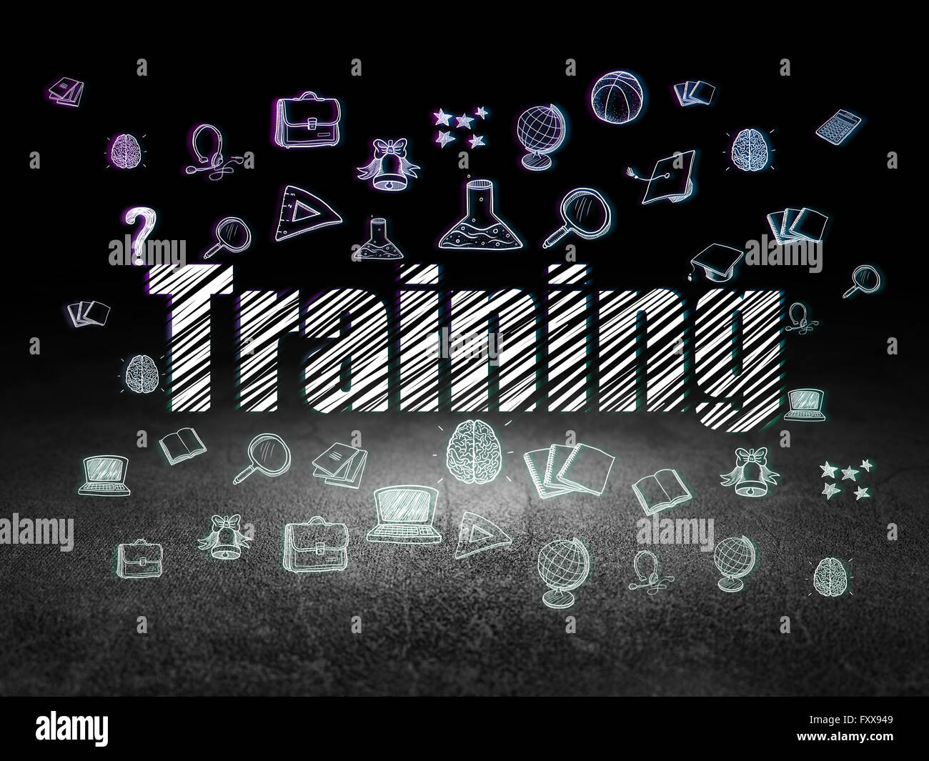 Learning concept: Training in grunge dark room Stock Photo - Alamy
