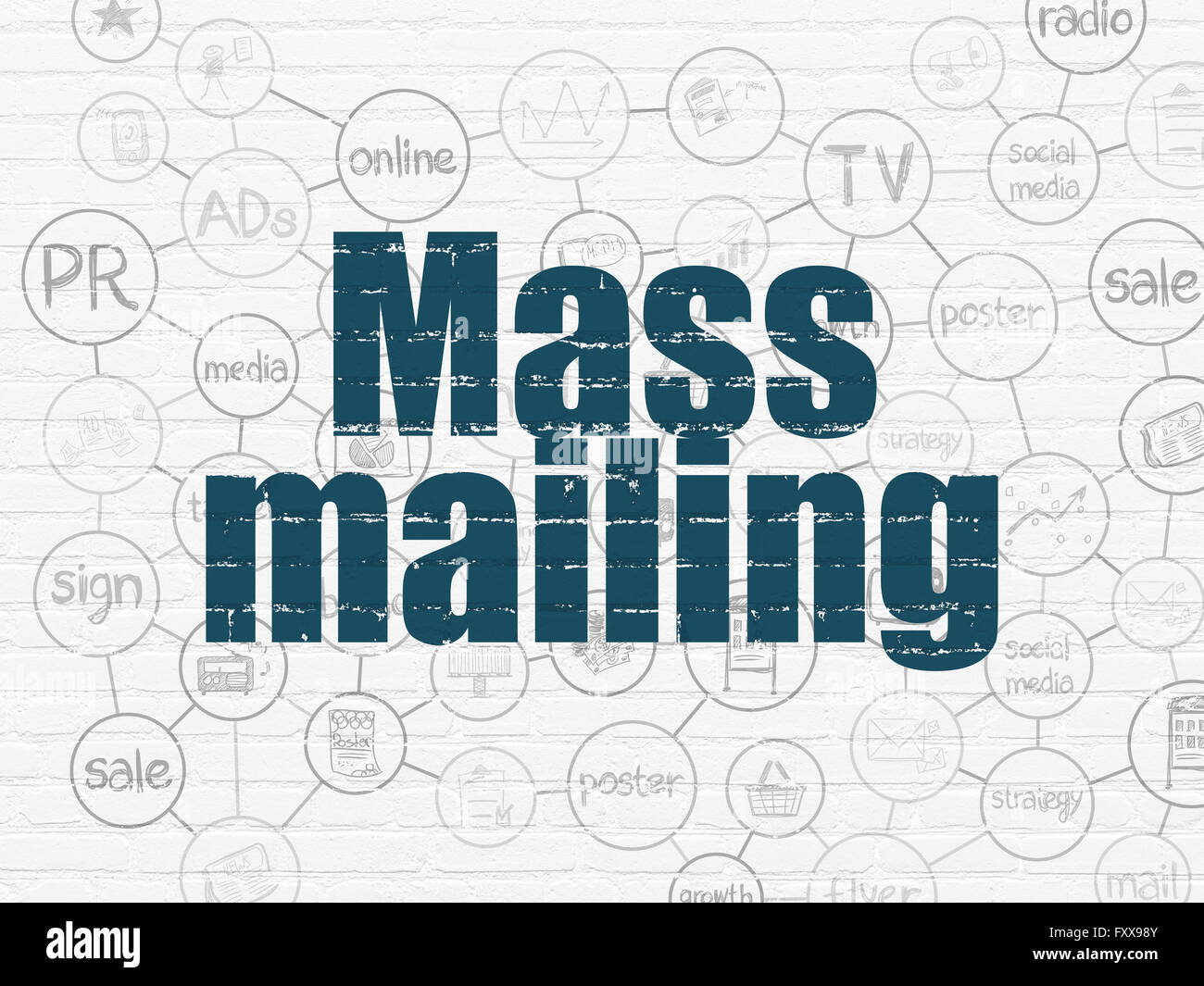 Advertising concept: Mass Mailing on wall background Stock Photo - Alamy