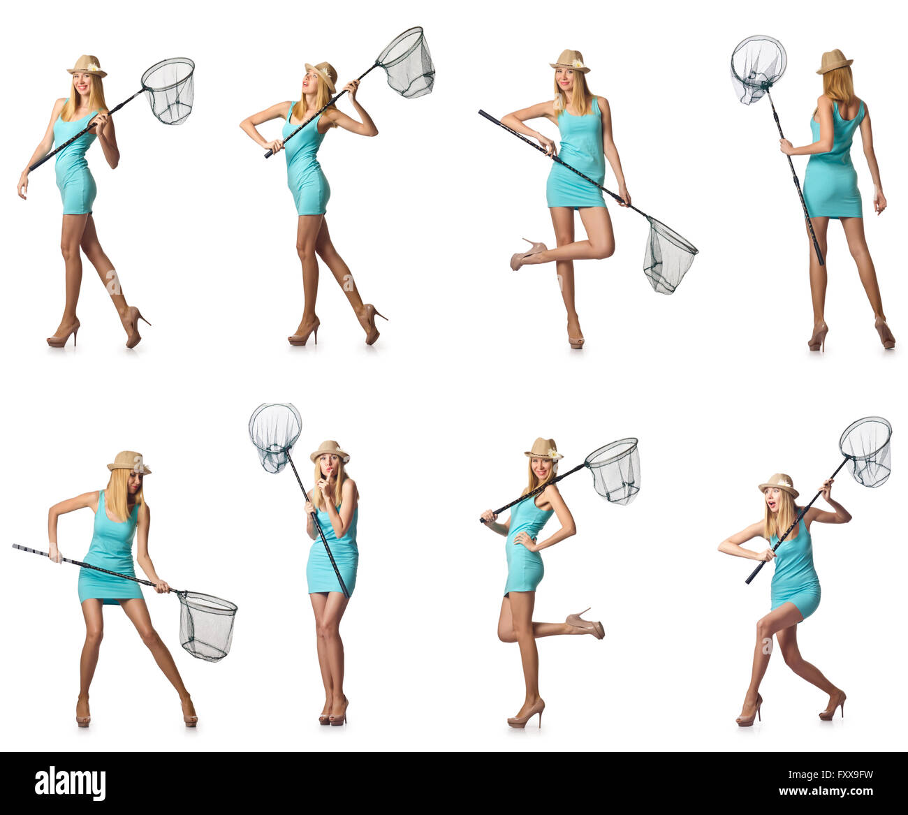 Woman with catching net isolated on white Stock Photo - Alamy