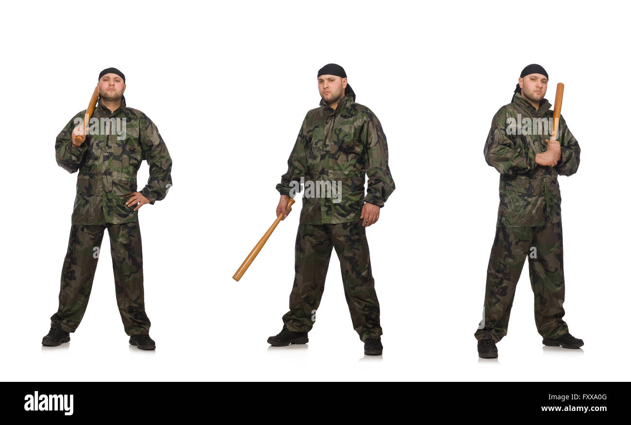 Soldier with baseball bat on white Stock Photo - Alamy