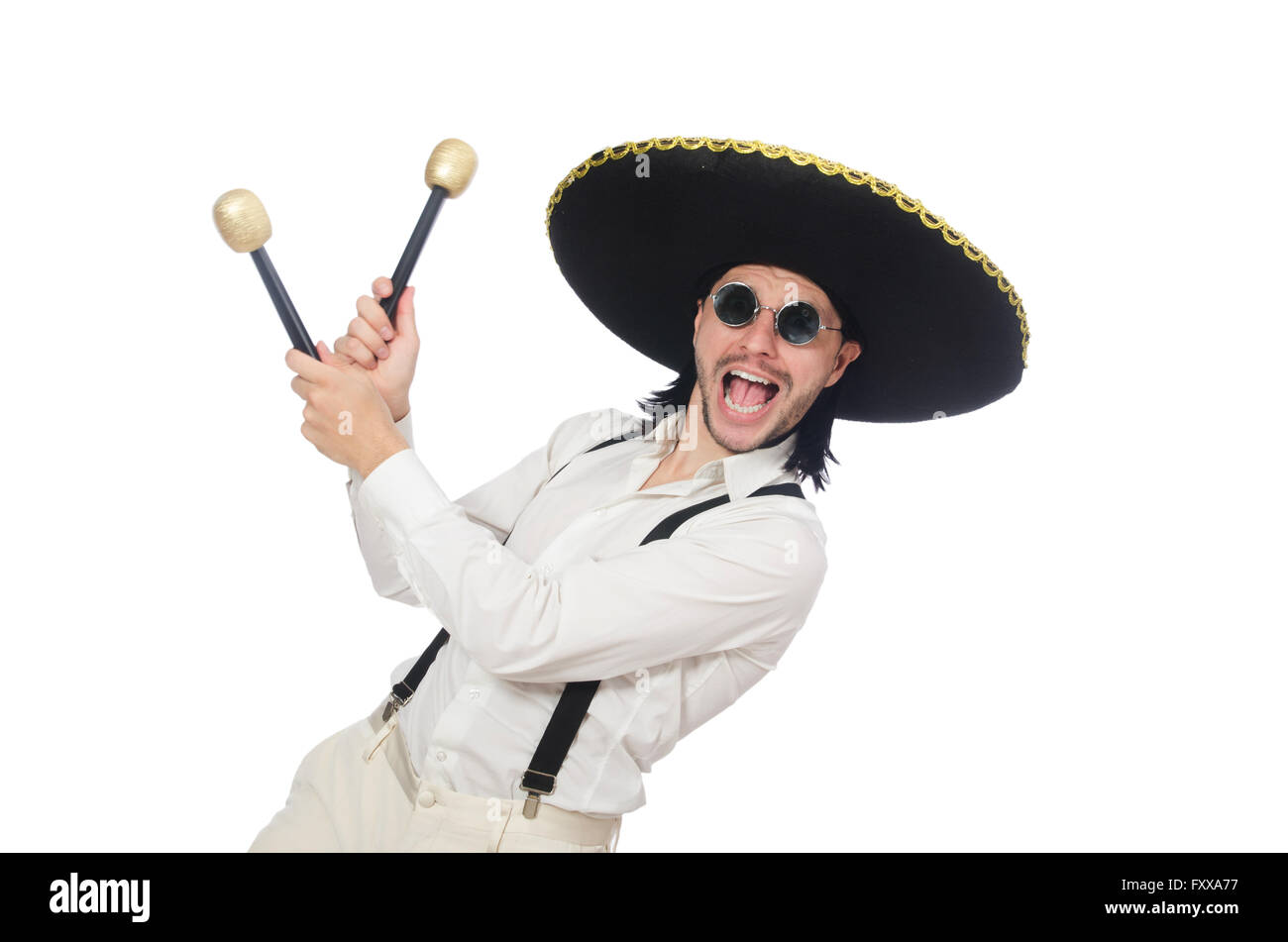 Funny mexican with maracas isolated on white Stock Photo - Alamy