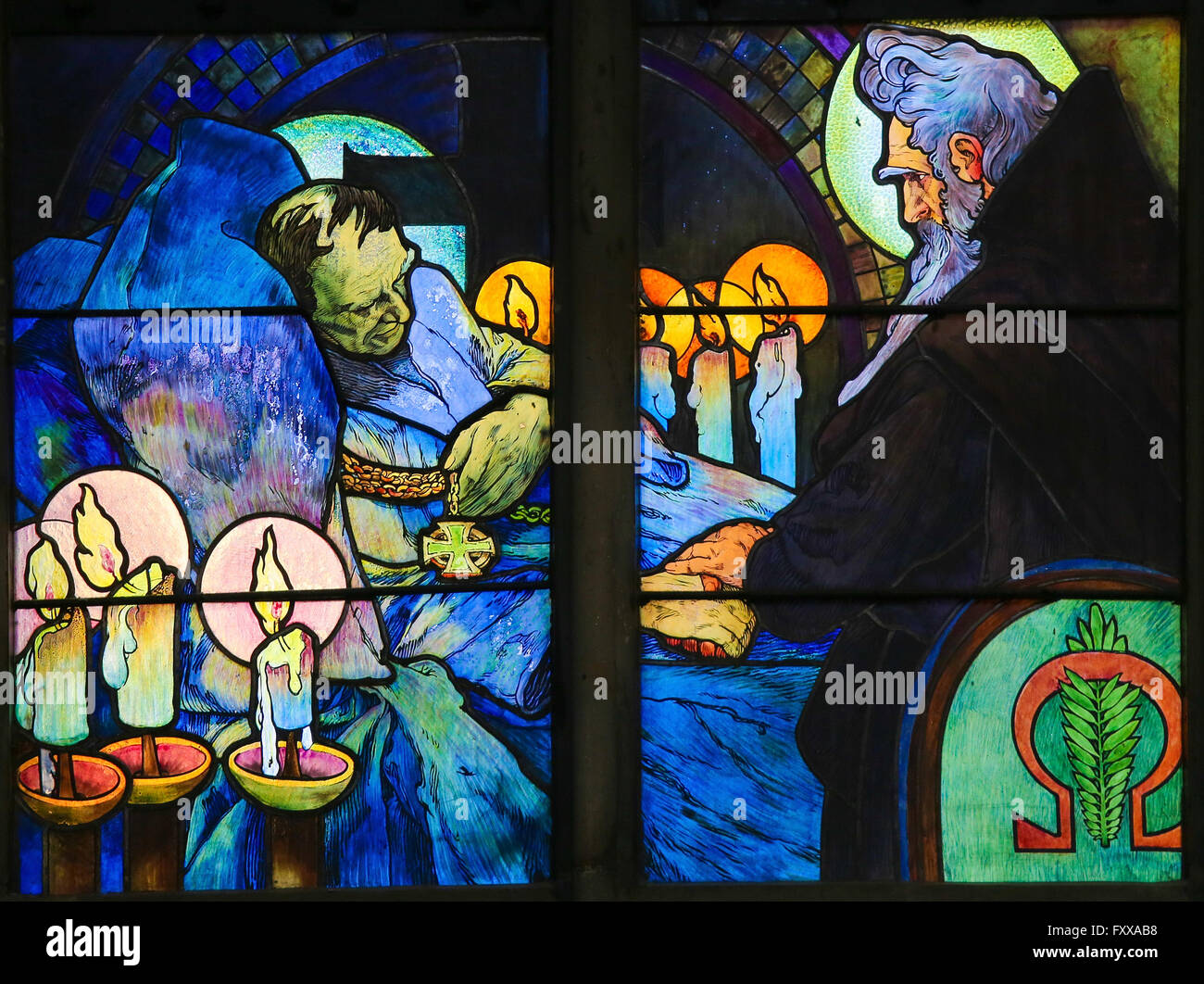 PRAGUE, CZECH REPUBLIC - APRIL 2, 2016: Stained Glass window in St ...
