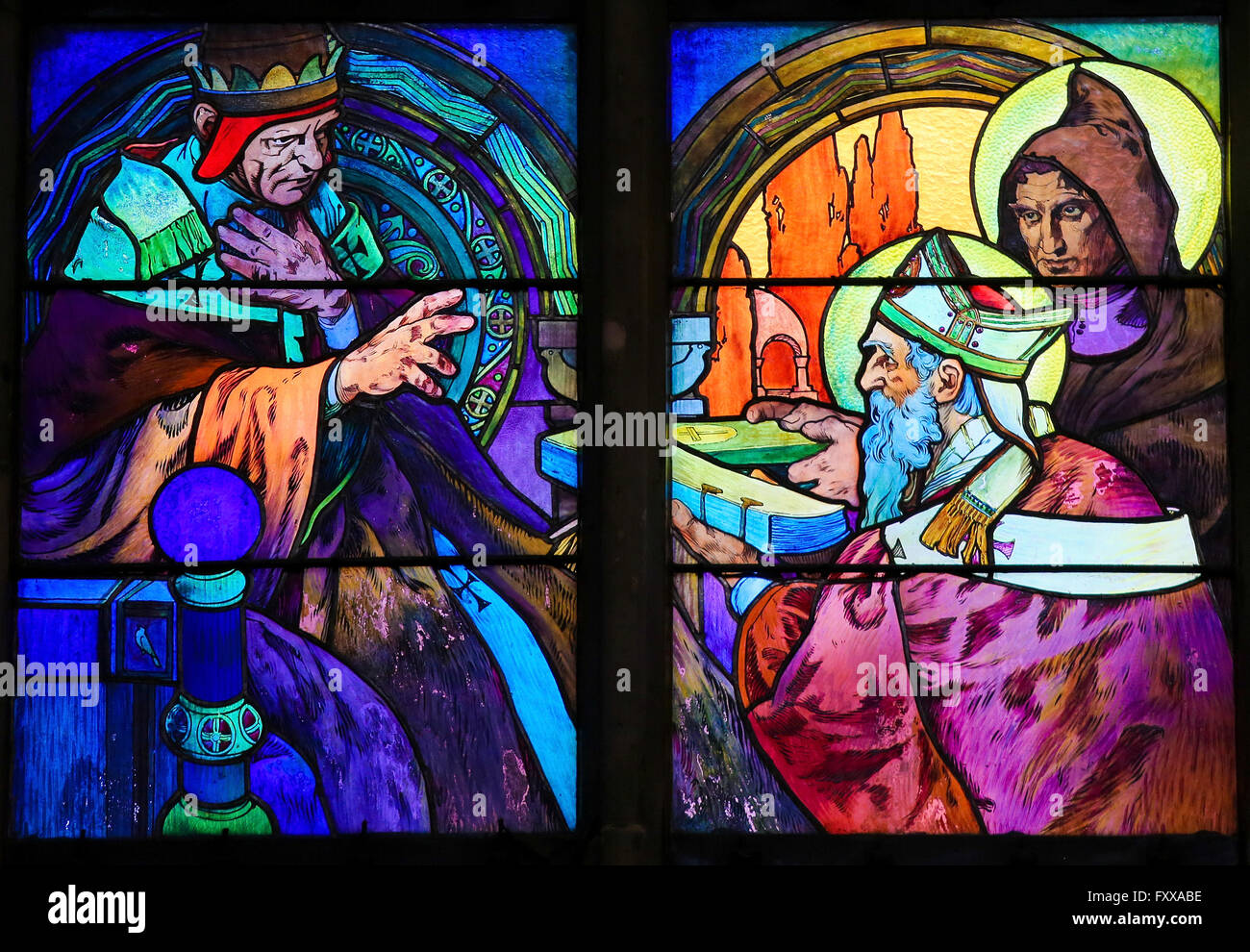PRAGUE, CZECH REPUBLIC - APRIL 2, 2016: Stained Glass window in St ...
