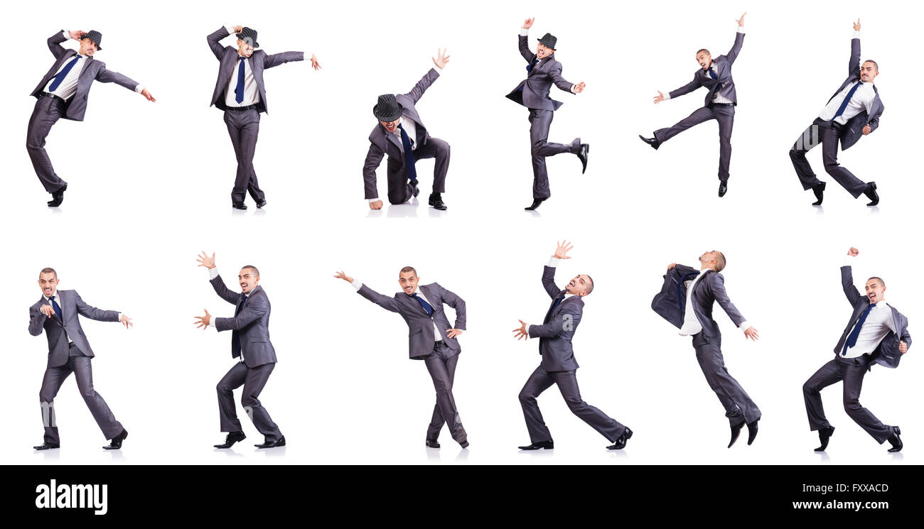 Dancing businessman isolated on white Stock Photo - Alamy