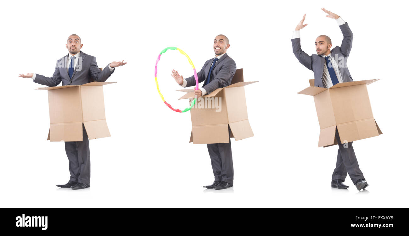 Collage of photos with man and boxes Stock Photo - Alamy