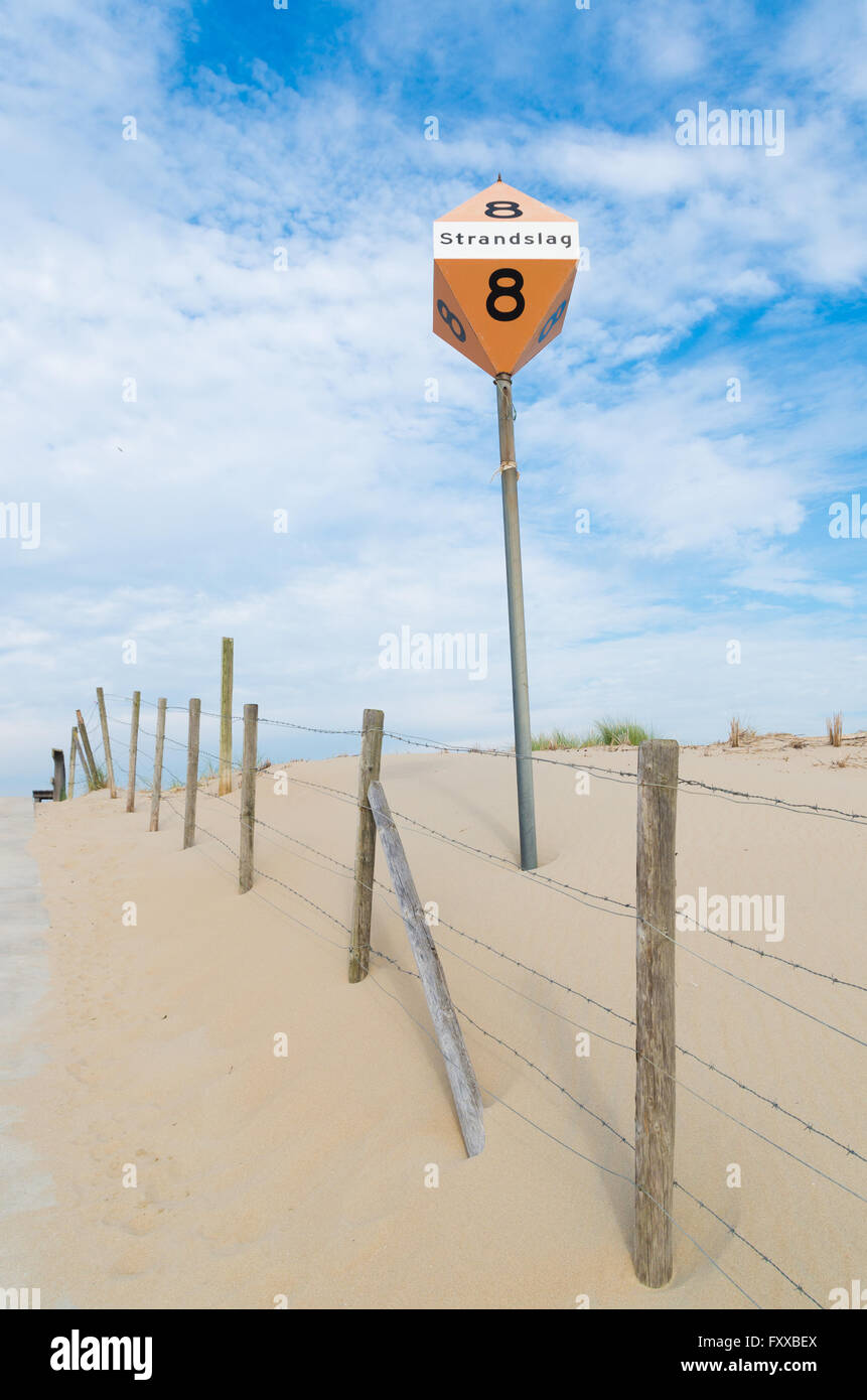 numbered beach pole at the north sea beach in the netherlands Stock ...