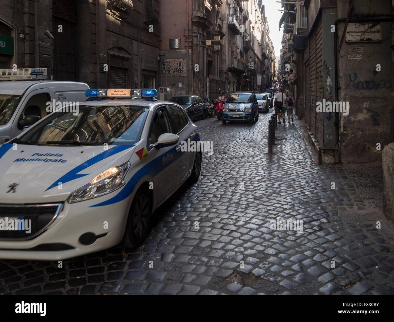 Street view of Naples, Italy with police car in the foreground Stock ...