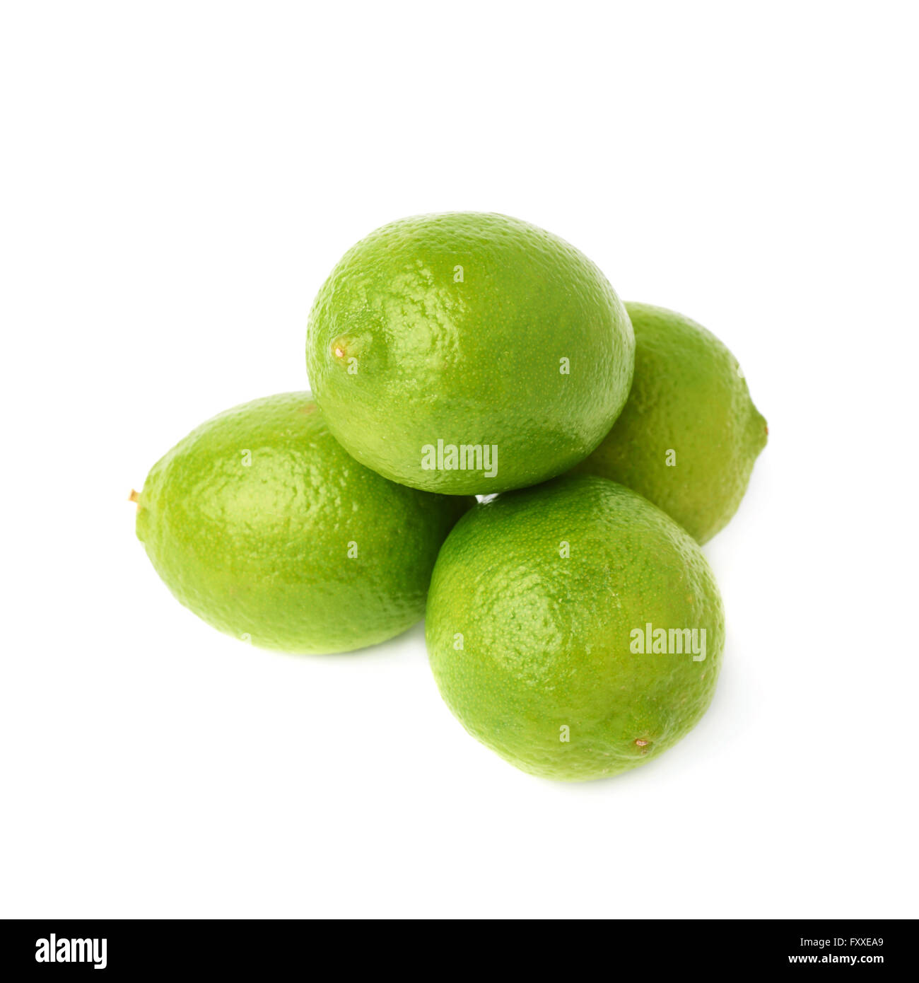 Pile of multiple ripe limes, composition isolated over the white ...
