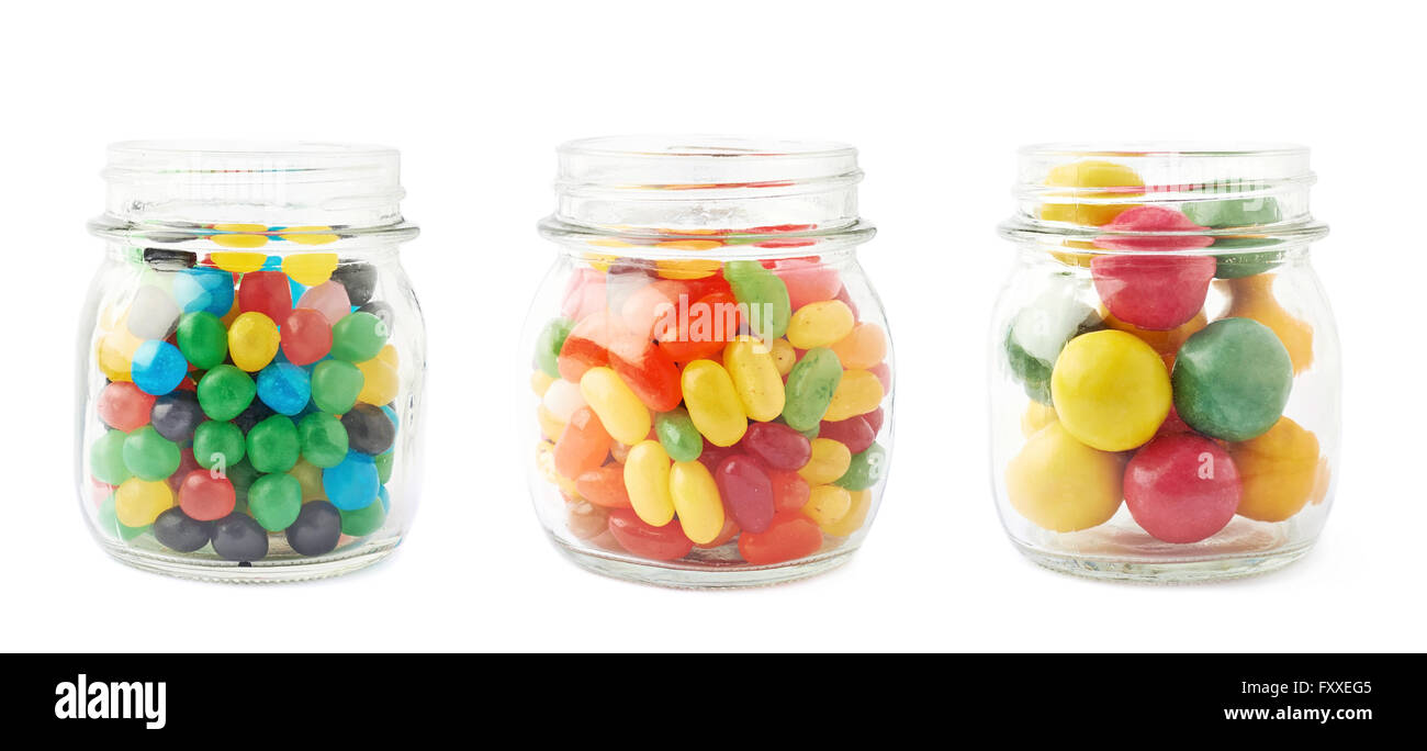 Three jars full of different kinds of candies Stock Photo - Alamy