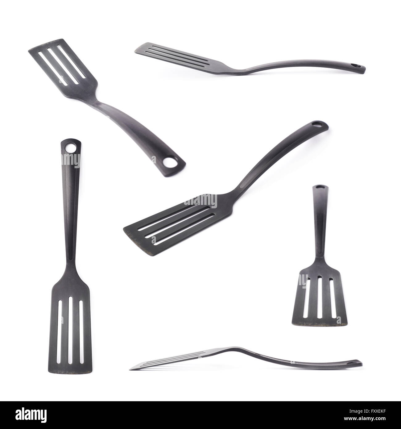 Used black plastic spatula isolated Stock Photo - Alamy