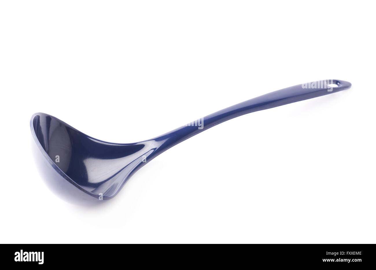 Blue plasic kitchen ladle spoon isolated Stock Photo - Alamy