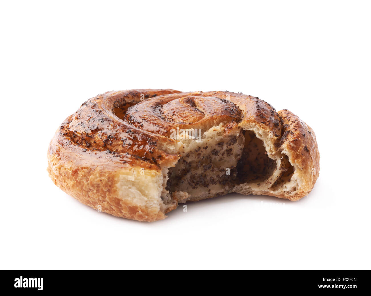 Bitten cinnamon roll bun isolated Stock Photo - Alamy