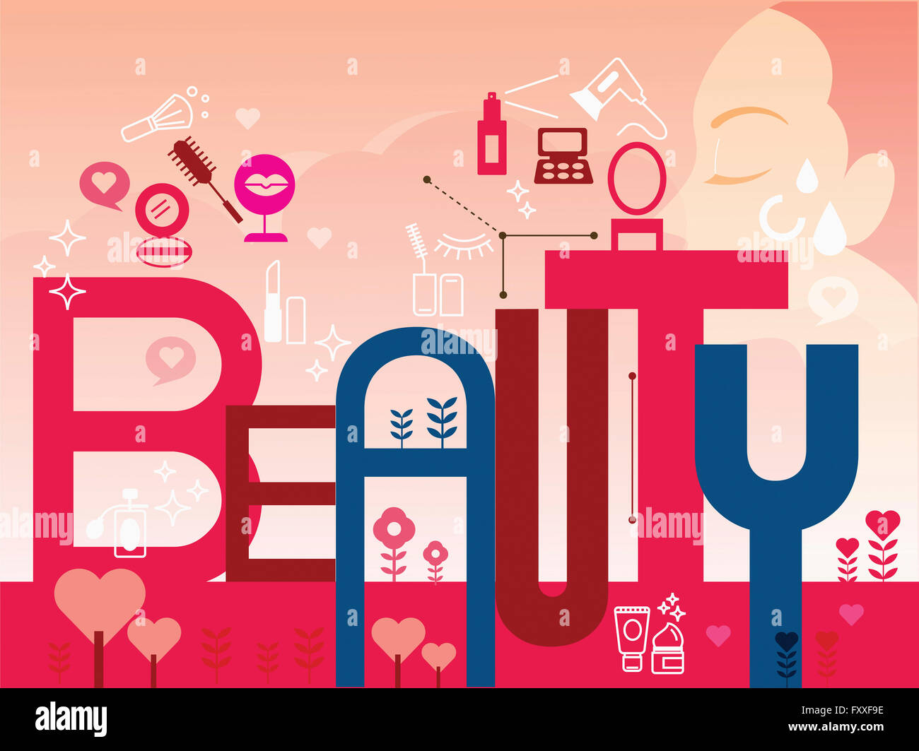 Typographic word of BEAUTY with infographic icons related to beauty ...