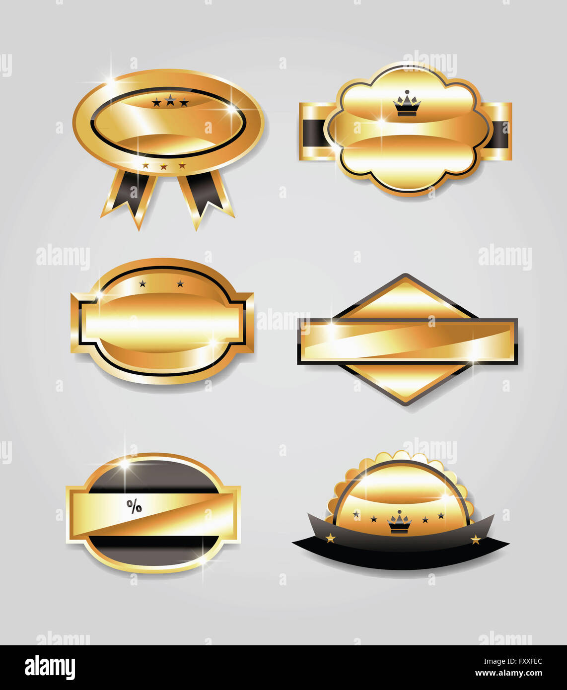 Set of various golden emblem labels glittering Stock Photo - Alamy