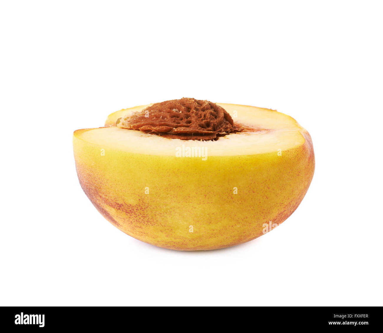 Half of a peach fruit isolated Stock Photo - Alamy