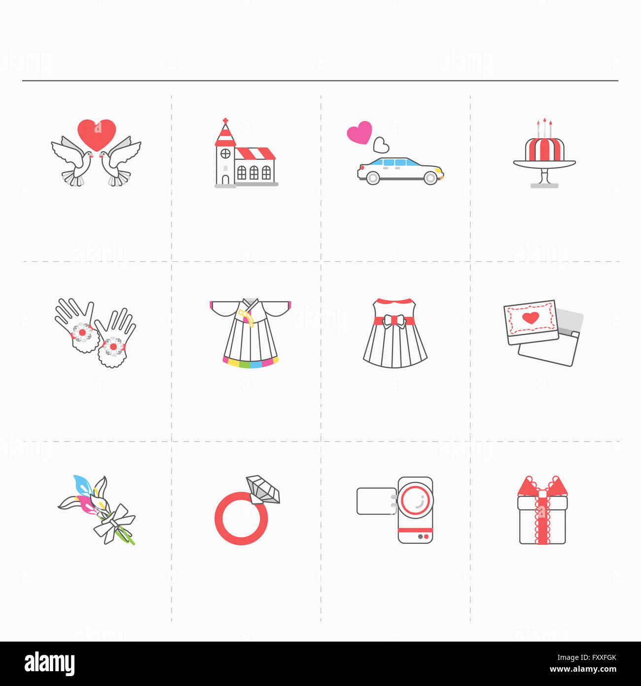 Sdet of various line icons related to wedding Stock Photo - Alamy