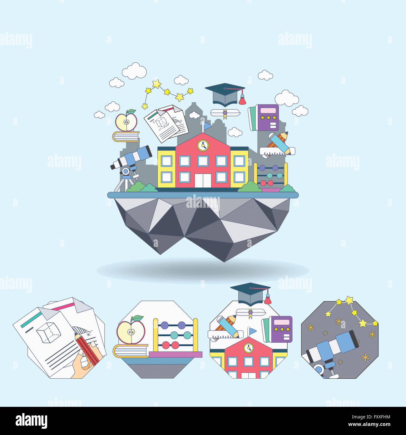 Set of various icons related to school education Stock Photo - Alamy