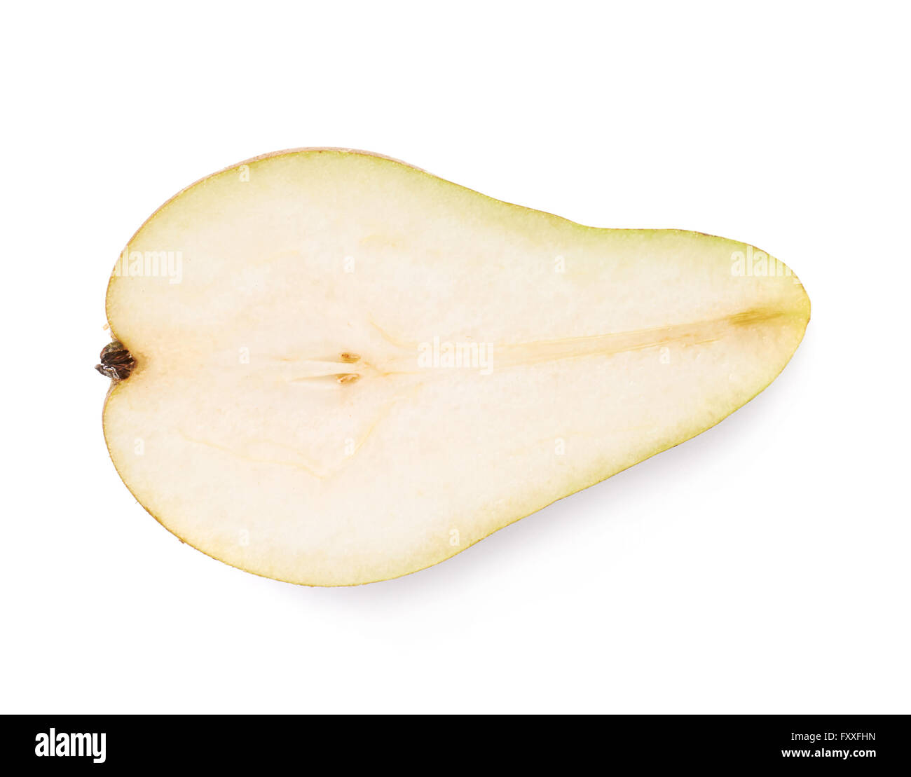 Green pear cut in half isolated Stock Photo - Alamy