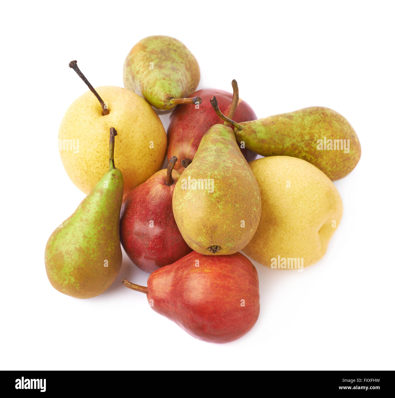 Pile of green, red, yellow pears isolated Stock Photo - Alamy