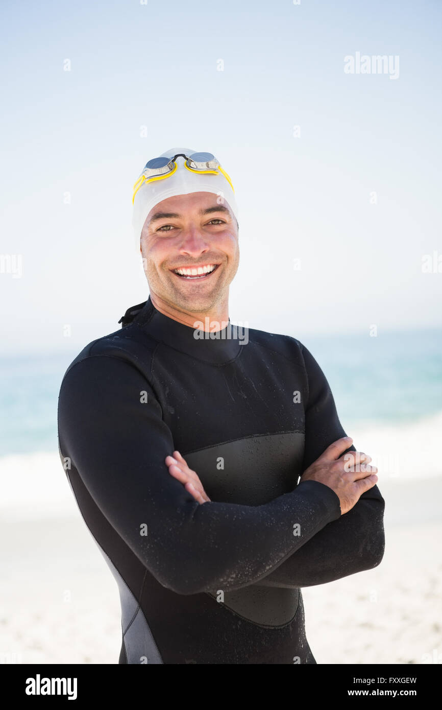Portrait of smiling fit swimmer Stock Photo - Alamy