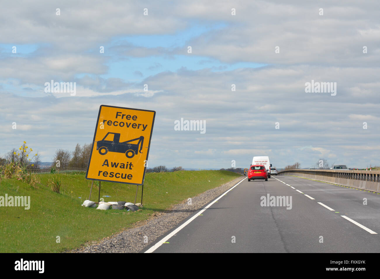"Free recovery await rescue" sign in roadworks on A1 (M), Yorkshire ...