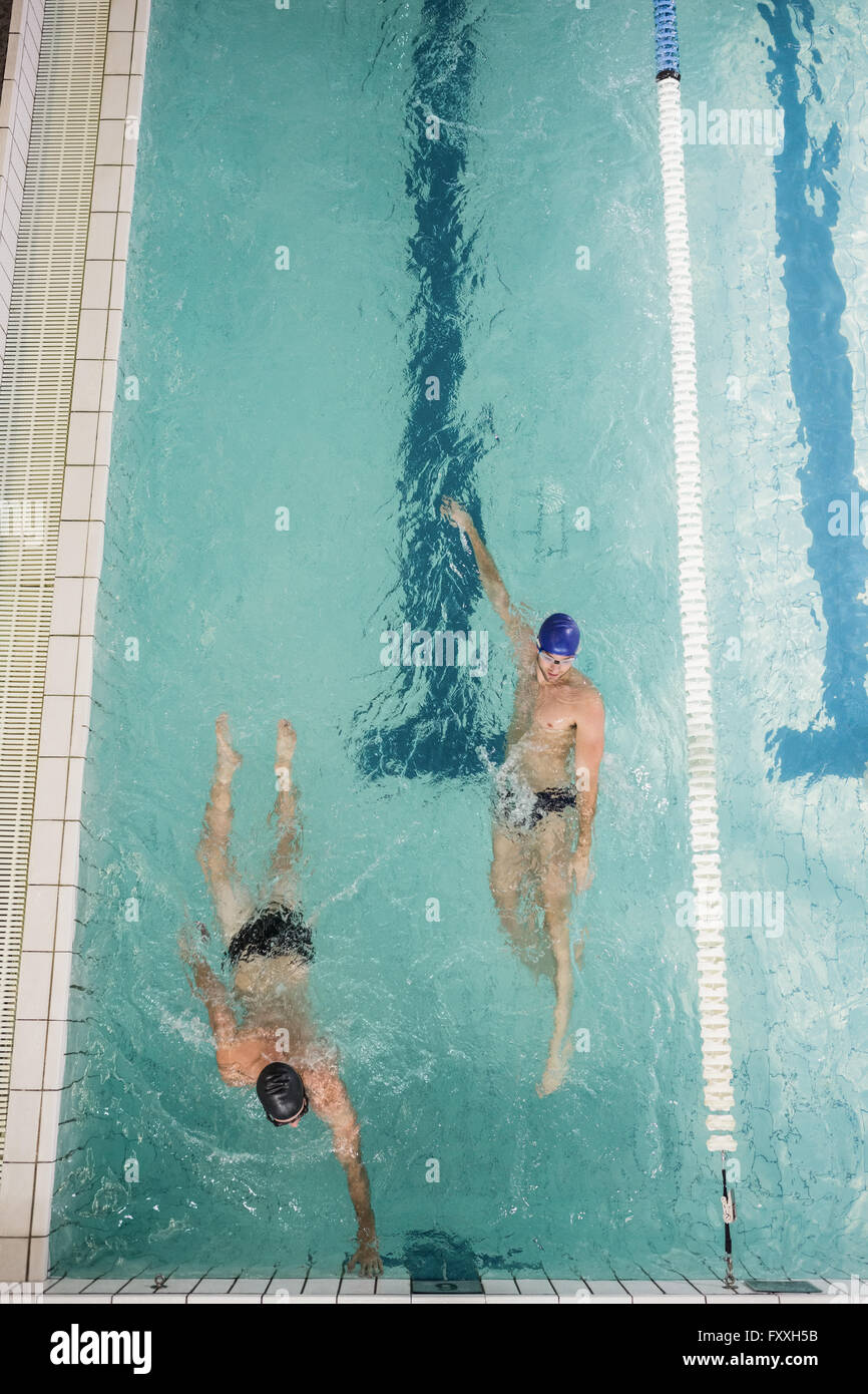 Swimmers doing the backstroke in swimming pool Stock Photo - Alamy