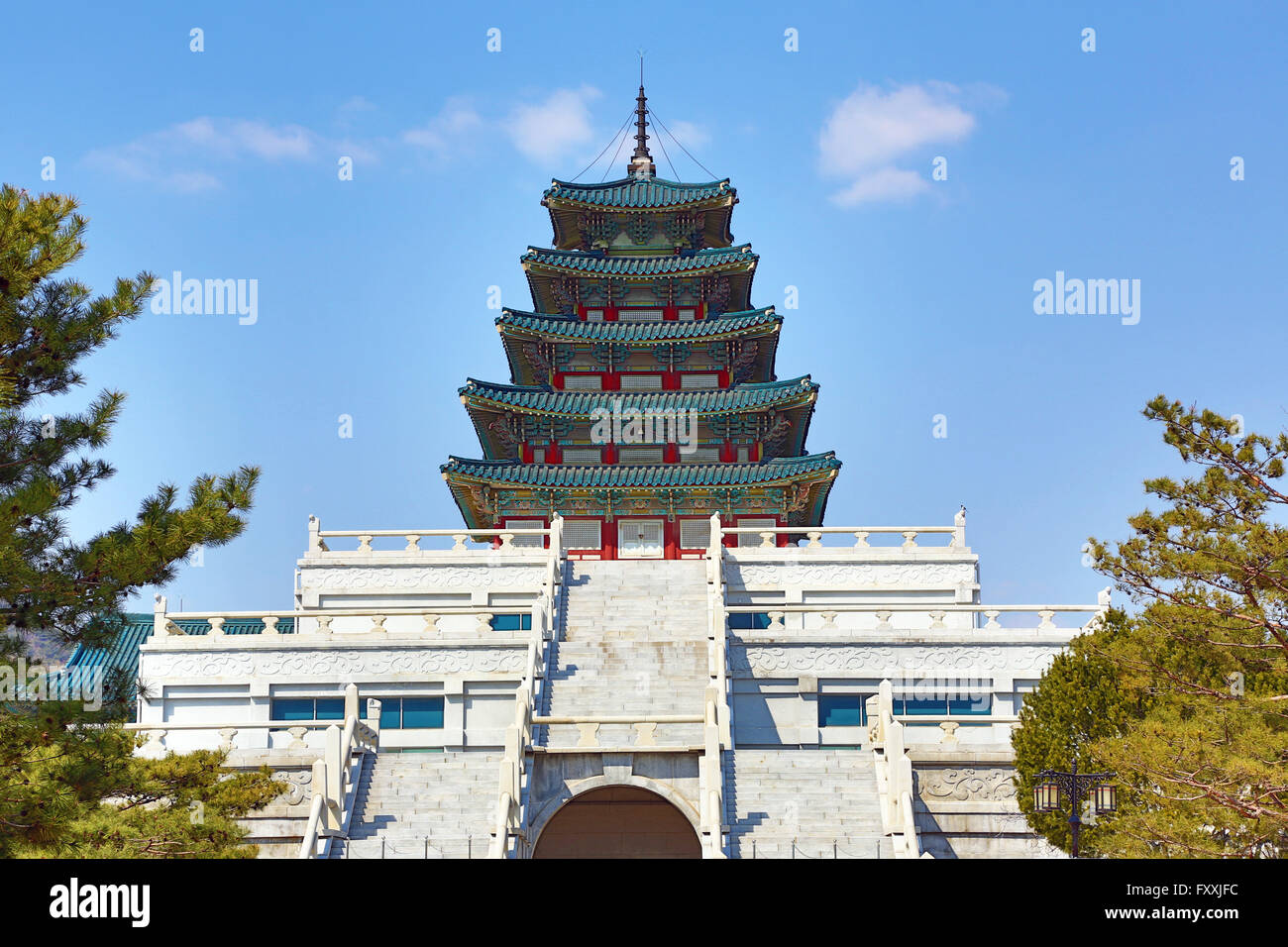 Five storey pagoda by the National Folk Museum at Gyeongbokgung Palace ...