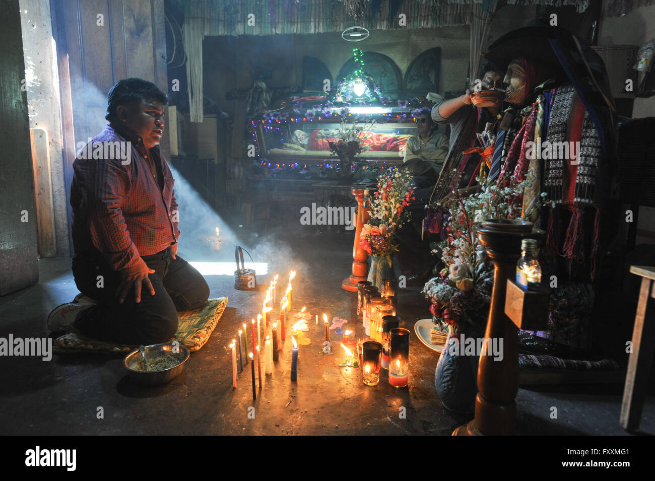 Maya shaman with the divinity of Maximon at Santiago de Atitlan on ...